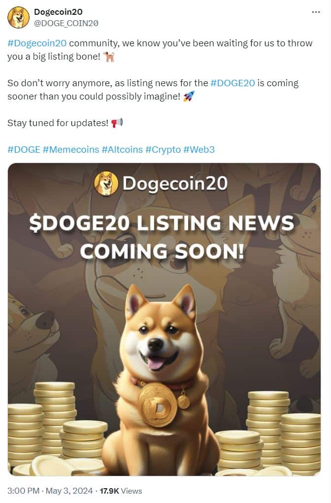 Eco Friendly Dogecoin-Killer Dogecoin20 Launches on MEXC Today With 45% Staking Returns ...